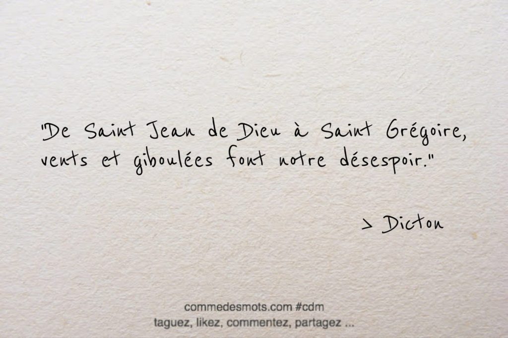 De Saint Jean de Dieu à Saint Grégoire... - Comme Des Mots